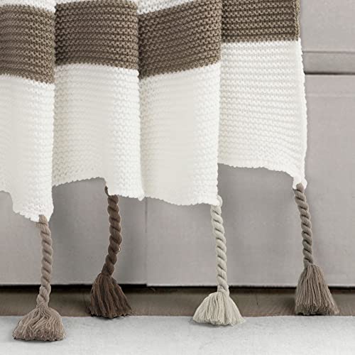 Lush Decor Boho Knitted Braided Tassel Throw Blanket, 60" x 50", Neutral