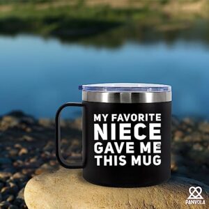 My Favorite Niece Gave Me This Mug Insulated Coffee Cup 14oz With Handle And Lid Gift For Aunt Auntie Uncle Birthday 304 Stainless Steel Vacuum Insulated Tumbler Camping Travel Thermal Mugs (Black)