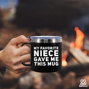 My Favorite Niece Gave Me This Mug Insulated Coffee Cup 14oz With Handle And Lid Gift For Aunt Auntie Uncle Birthday 304 Stainless Steel Vacuum Insulated Tumbler Camping Travel Thermal Mugs (Black)