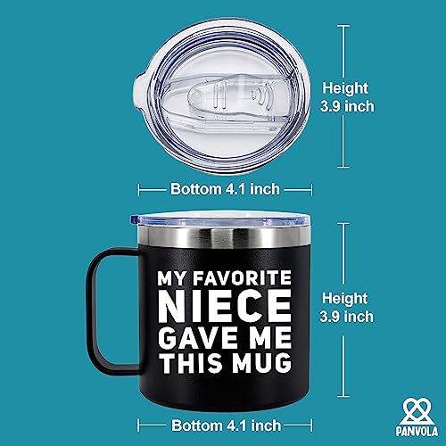 My Favorite Niece Gave Me This Mug Insulated Coffee Cup 14oz With Handle And Lid Gift For Aunt Auntie Uncle Birthday 304 Stainless Steel Vacuum Insulated Tumbler Camping Travel Thermal Mugs (Black)