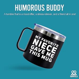 My Favorite Niece Gave Me This Mug Insulated Coffee Cup 14oz With Handle And Lid Gift For Aunt Auntie Uncle Birthday 304 Stainless Steel Vacuum Insulated Tumbler Camping Travel Thermal Mugs (Black)