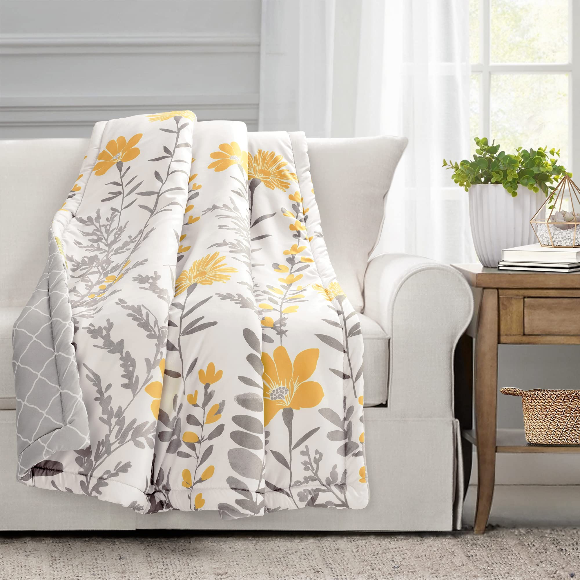 Lush Decor Aprile Throw Blanket, 60" x 50", Yellow & Gray