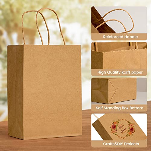 100pcs Brown Kraft Paper Bags with Handles Mixed Size Gift Bags Bulk,Craft Grocery Shopping Retail Birthday Party Favors Wedding Sacks Restaurant Takeout, Business