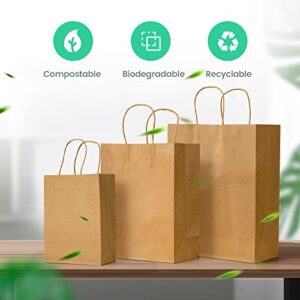 100pcs Brown Kraft Paper Bags with Handles Mixed Size Gift Bags Bulk,Craft Grocery Shopping Retail Birthday Party Favors Wedding Sacks Restaurant Takeout, Business