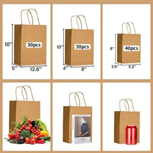 100pcs Brown Kraft Paper Bags with Handles Mixed Size Gift Bags Bulk,Craft Grocery Shopping Retail Birthday Party Favors Wedding Sacks Restaurant Takeout, Business