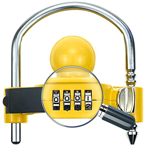 ZUNGOUMC Trailer Lock,Trailer Hitch Locks Universal Adjustable Storage Security Heavy Duty Trailer Coupler Lock， for rvs and Various Travel Trailers Yellow with Combination Lock