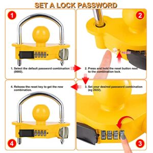 ZUNGOUMC Trailer Lock,Trailer Hitch Locks Universal Adjustable Storage Security Heavy Duty Trailer Coupler Lock， for rvs and Various Travel Trailers Yellow with Combination Lock