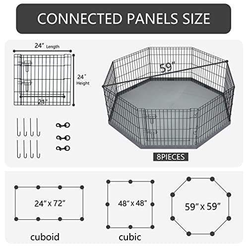 PETIME Foldable Metal Dog Exercise Pen/Pet Puppy Playpen Kennels Yard Fence Indoor/Outdoor 8 Panel 24" W x 24" H with Top Cover/Bottom Pad (with Bottom pad, 8 Panels 24" H)