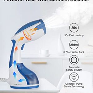 Steamer for Clothes, 1200 Watts Portable Handheld Garment Fabric Wrinkles Remover, Auto-Off, 30-Second Fast Heat-up, 260ml Large Detachable Water Tank