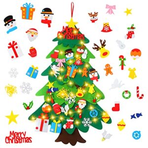 kimober lighted felt christmas tree,prelit diy christmas tree with 40pcs detachable ornaments wall hanging decor for xmas party