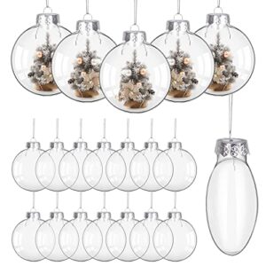 kimober 24pcs plastic discs ornaments,3.15 inch clear flat sphere fillable hanging ornament ball for diy craft xmas tree decoration