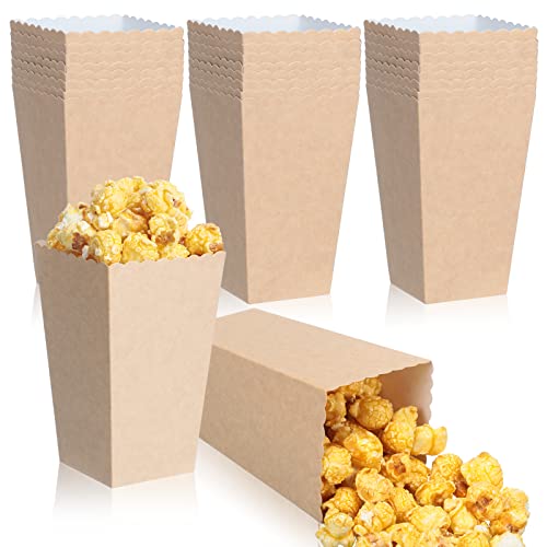 Potchen 150 Pcs Popcorn Boxes Paper Bags Bulk 4.57 Inch Tall, Cardboard Cups Container Buckets for Movie Theater Carnival Birthday Party Supplies Candy Snacks Chips Holders (Kraft Style), yellow