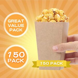 Potchen 150 Pcs Popcorn Boxes Paper Bags Bulk 4.57 Inch Tall, Cardboard Cups Container Buckets for Movie Theater Carnival Birthday Party Supplies Candy Snacks Chips Holders (Kraft Style), yellow