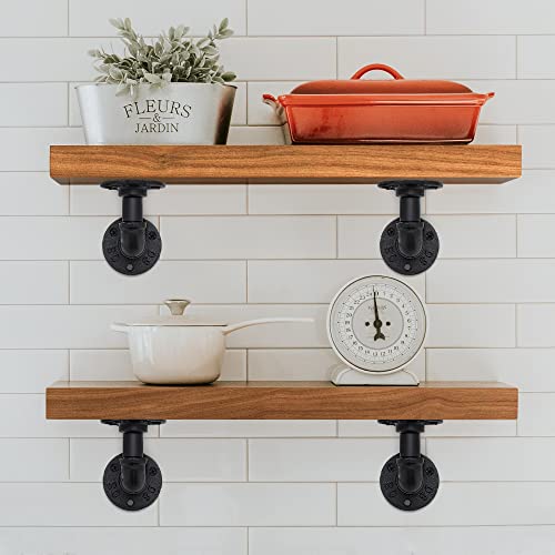 1/2" Industrial Pipe Shelf Bracket, Wall Mounted Floating Shelf Bracket, Heavy Duty Metal Shelves Brackets Decorative Rustic DIY Shelving Bracket, Set of 6 (3.3 x 3.3)