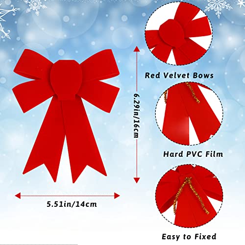 KIMOBER 12PCS Red Christmas Bows,Small PVC Velvet Christmas Wreath Bows for Xmas Tree Garland Party Decoration(6.3 x 5.5 Inches)