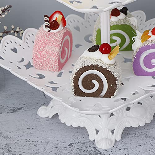 Cupcake Stand, 3-Tier Dessert Plates Mini Cakes Fruit Candy Display Tower Cookie Tray Rack Candy Buffet Holder Plastic Cake Stand for Wedding Home Holiday Birthday Christmas (2PCS Square)