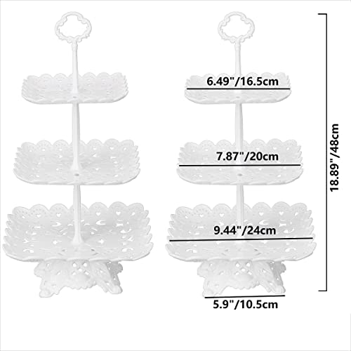 Cupcake Stand, 3-Tier Dessert Plates Mini Cakes Fruit Candy Display Tower Cookie Tray Rack Candy Buffet Holder Plastic Cake Stand for Wedding Home Holiday Birthday Christmas (2PCS Square)