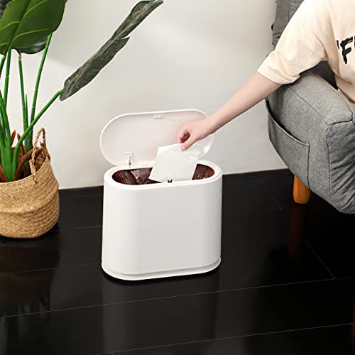 Cq acrylic 12 Liter Rectangular Plastic Trash Can Wastebasket with Press Type Lid,3.17 Gallon Dog Proof Garbage Container Bin for Bathroom,Powder Room,Bedroom,Kitchen,Craft Room,Office White