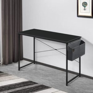 MoNiBloom Writing Computer Desk 40", Simple Home Office Gaming Desk with Storage Bag, Space Saving Table - Black