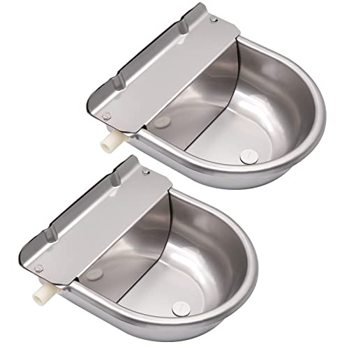 HHNIULI 2.5L/84.5oz Automatic Dog Waterer, 2 PCS 304 Stainless Steel Automatic Animal Drinking Water Bowl Trough Dispenser for Dogs Horses Cattle Sheep Goat Chicken  