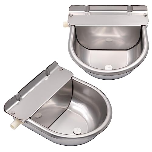 HHNIULI 2.5L/84.5oz Automatic Dog Waterer, 2 PCS 304 Stainless Steel Automatic Animal Drinking Water Bowl Trough Dispenser for Dogs Horses Cattle Sheep Goat Chicken  