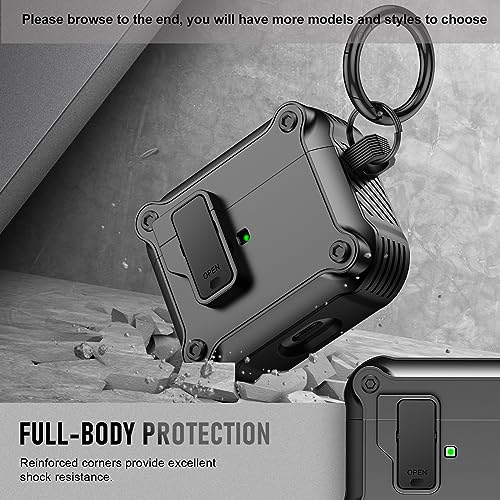 Valkit for Apple Airpods 3rd Generation Case Cover with Lock, Cool AirPods 3 Case with Keychain for Men Women Military Hard Shell Rugged Shockproof Air Pod 3 Case for AirPod 3rd Gen Case 2021, Black