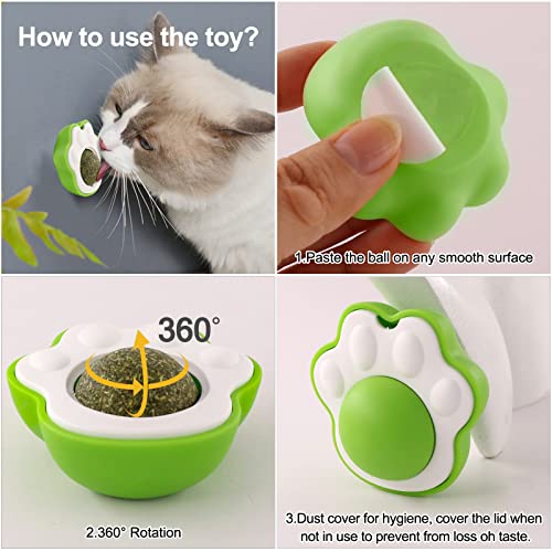 Havenfly Catnip Ball, Edible Catnip Balls for Cats Wall, Kitty Toys for Catnip Wall Ball, Rotatable Mint Ball Kitten Chew Treats for Teeth Cleaning Biting Dental Care