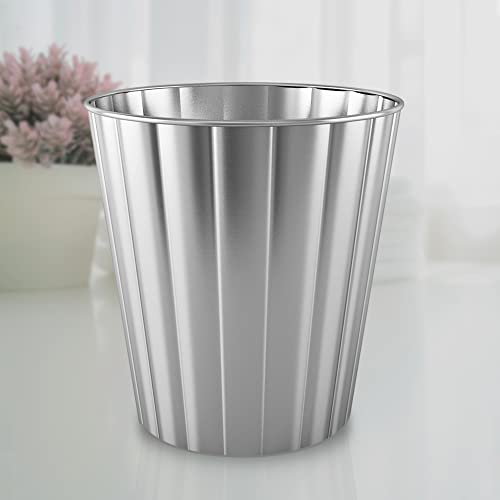 nu steel Round Metal Small 2.5 Gallon Recycle Trash Can Wastebasket, Garbage Container Bin for Bathrooms, Kitchen, Bedroom, Home Office - Durable Stainless Steel - matt Finish