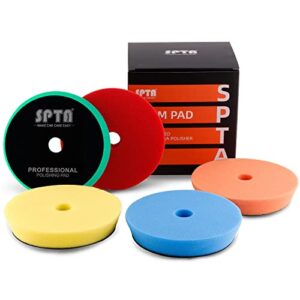 buffing polishing pads, spta 6'' orbital buffer pads hook and loop buffing pads, foam polish pad 5 grits from coarse to fine for 6 inch da rotary polisher compounding, polishing and waxing