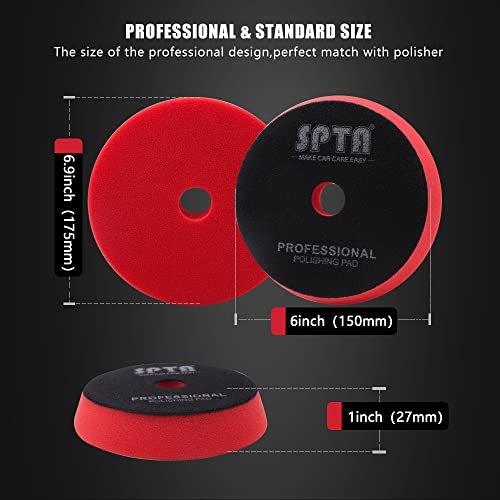 Buffing Polishing Pads, SPTA 6'' Orbital Buffer Pads Hook and Loop Buffing Pads, Foam Polish Pad 5 Grits from Coarse to Fine for 6 Inch DA Rotary Polisher Compounding, Polishing and Waxing