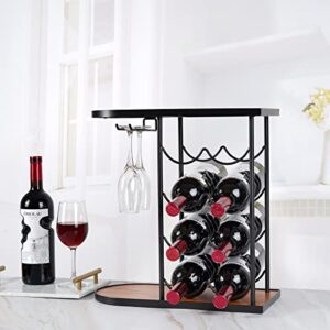 TRSPCWR Wine Rack for Countertop, Tabletop Wood Wine Holder with Glass Holder, Hold 8 Wine Bottles and 2 Glasses, Perfect for Home Decor & Kitchen Storage Rack