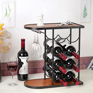 TRSPCWR Wine Rack for Countertop, Tabletop Wood Wine Holder with Glass Holder, Hold 8 Wine Bottles and 2 Glasses, Perfect for Home Decor & Kitchen Storage Rack