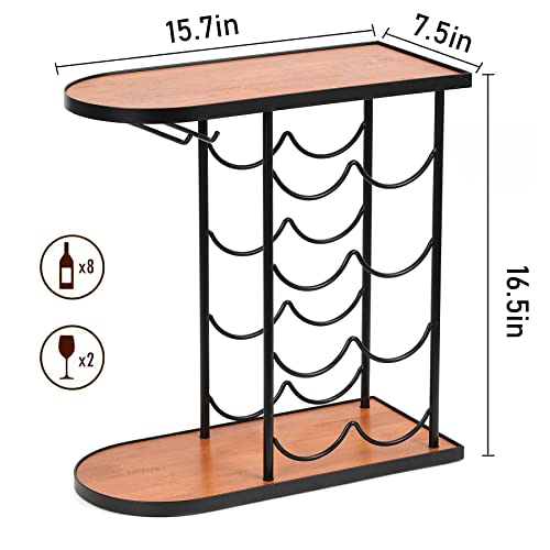 TRSPCWR Wine Rack for Countertop, Tabletop Wood Wine Holder with Glass Holder, Hold 8 Wine Bottles and 2 Glasses, Perfect for Home Decor & Kitchen Storage Rack