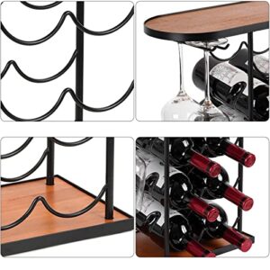 TRSPCWR Wine Rack for Countertop, Tabletop Wood Wine Holder with Glass Holder, Hold 8 Wine Bottles and 2 Glasses, Perfect for Home Decor & Kitchen Storage Rack