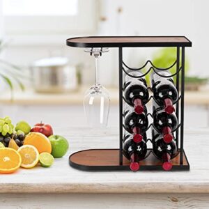 TRSPCWR Wine Rack for Countertop, Tabletop Wood Wine Holder with Glass Holder, Hold 8 Wine Bottles and 2 Glasses, Perfect for Home Decor & Kitchen Storage Rack