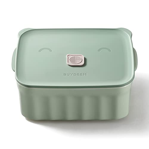 BUYDEEM Ceramic Food Storage Container with Airtight Lid, 28 oz Bento Lunch with Airlock Lid, Stackable Bento Box Microwaveable, Reusable and Dishwasher Safe, for Office Work and Travel, Cozy Greenish