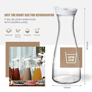 MOLADRI Glass Carafe with Lid, 1 Liter/34oz Juice Jugs for Mimosa Bar, Brunch, Party, Drink, Water, Wine, Ice Tea Pitcher, Beverage Jars for Fridge, Milk Containers for Refrigerator, Set of 3