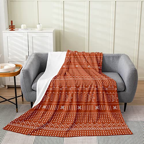 Feelyou Exotic Geometric Throw Blanket Ethnic African Inspired Boho Plush Blanket for Women Men Soft Rusty Red Stripe Line Fleece Blanket Arrow Fuzzy Blanket Room Decor Flannel Blanket Queen 90"x90"