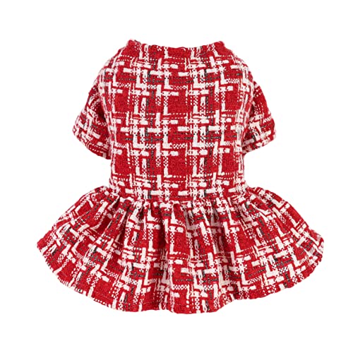 Fitwarm Vintage Dog Dress, Christmas Dog Clothes for Small Dogs Girl, Cat Winter Apparel, Red, Red, Medium