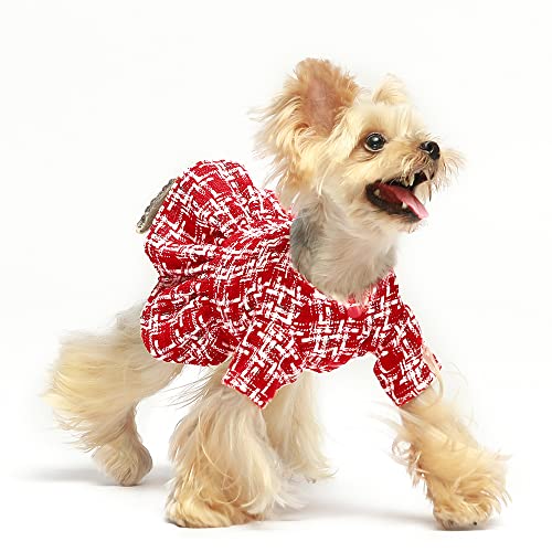 Fitwarm Vintage Dog Dress, Christmas Dog Clothes for Small Dogs Girl, Cat Winter Apparel, Red, Red, Medium