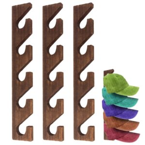 3 pcs hat rack for baseball caps, wall mounted wooden hat storage organizer hanger, wall vertical hat holder caps display rack for closet door bedroom living room entryroom laundry (brown wood)