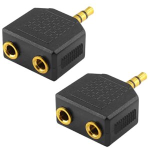 Eilumduo 3.5mm Headphone Y Splitter, 2 Pcs Gold Plated Male to Dual Female Audio Stereo Jacks, Black Adapter Converter for Media Players, Audio Devices