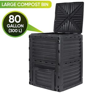 Saicool 80 Gallon (300 L) Garden Composter Bin from BPA Free Material with Large Capacity & Easy Assembling Outdoor Compost Box for Fast Creation of Fertile Soil