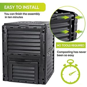 Saicool 80 Gallon (300 L) Garden Composter Bin from BPA Free Material with Large Capacity & Easy Assembling Outdoor Compost Box for Fast Creation of Fertile Soil