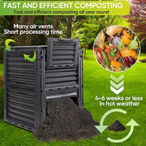 Saicool 80 Gallon (300 L) Garden Composter Bin from BPA Free Material with Large Capacity & Easy Assembling Outdoor Compost Box for Fast Creation of Fertile Soil