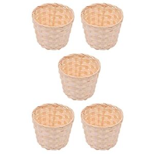 woven basket 5 pcs desktop bamboo weaving storage basket small bamboo woven storage box flower pot garbage can for debris crafts jewelry organizer desk decoration wicker storage basket