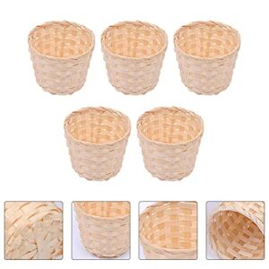 Woven Basket 5 Pcs Desktop Bamboo Weaving Storage Basket Small Bamboo Woven Storage Box Flower Pot Garbage Can for Debris Crafts Jewelry Organizer Desk Decoration Wicker Storage Basket