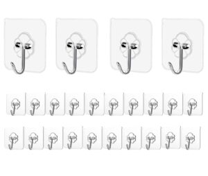 elegana adhesive hooks kitchen wall hooks - 24 packs heavy duty 33lb(max) nail free sticky hangers with stainless hooks waterproof and oilproof reusable utility towel bath ceiling hooks