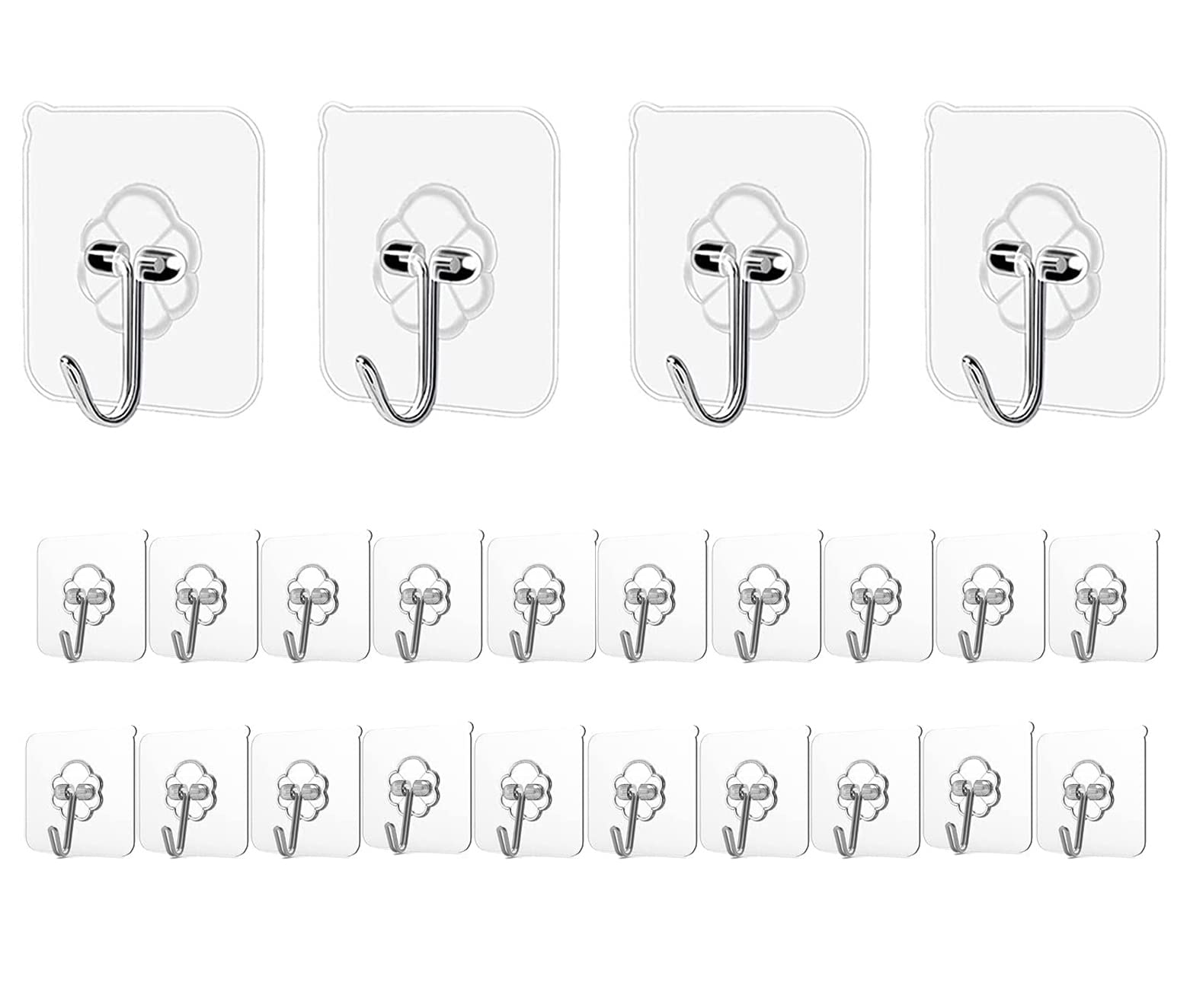 Elegana Adhesive Hooks Kitchen Wall Hooks - 24 Packs Heavy Duty 33lb(Max) Nail Free Sticky Hangers with Stainless Hooks Waterproof and Oilproof Reusable Utility Towel Bath Ceiling Hooks