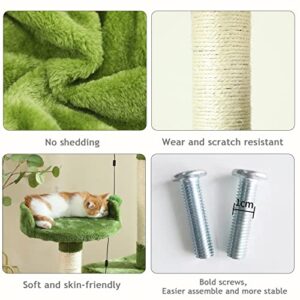 KZLAA 54in Cat Tree Cat Tower Condo Furniture Scratch Post with Natural Sisal Rope, Hammock & Cradle for Cats Kittens, Tall Cat Climbing Stand with Plush Perch & Toys (Green)